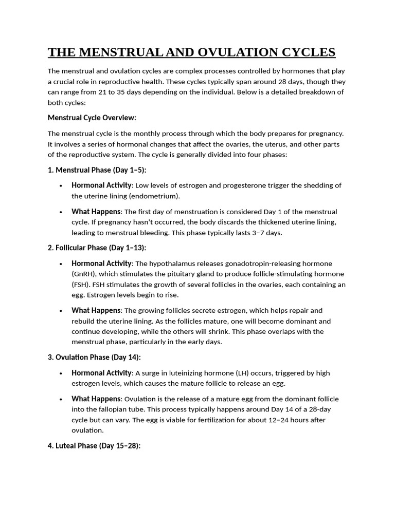 Understanding Menstrual and Ovulation Cycles | PDF | Menstrual Cycle ...