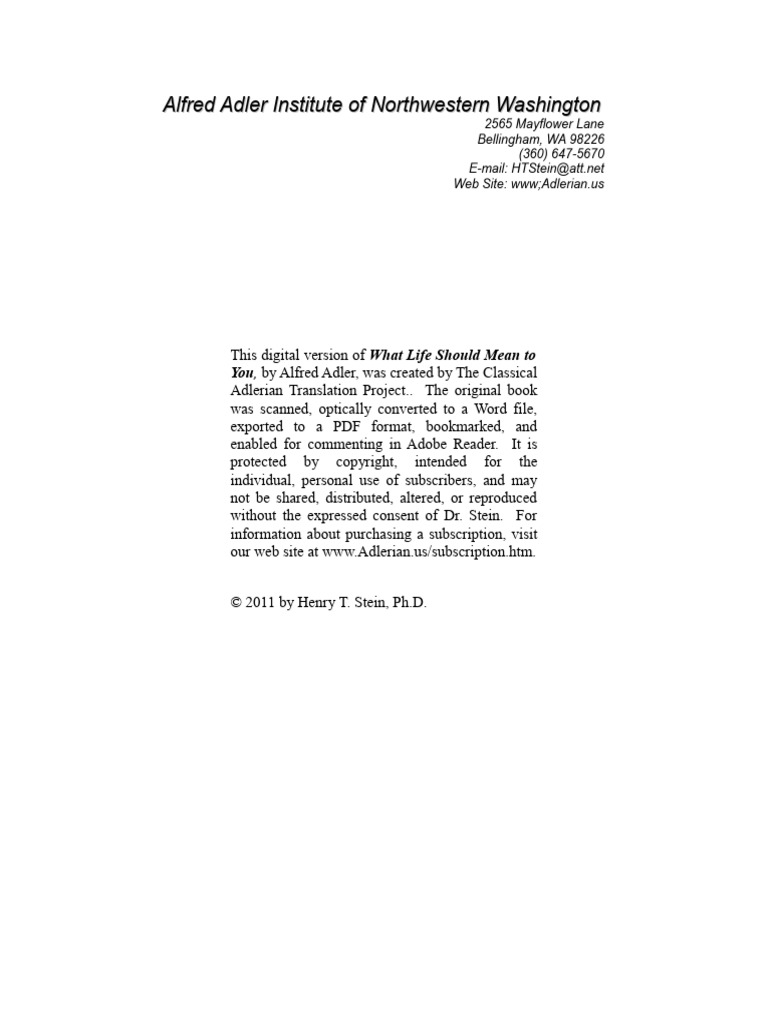 What Life Should Mean To You - Alfred Adler | PDF | Mind | Meaning Of Life