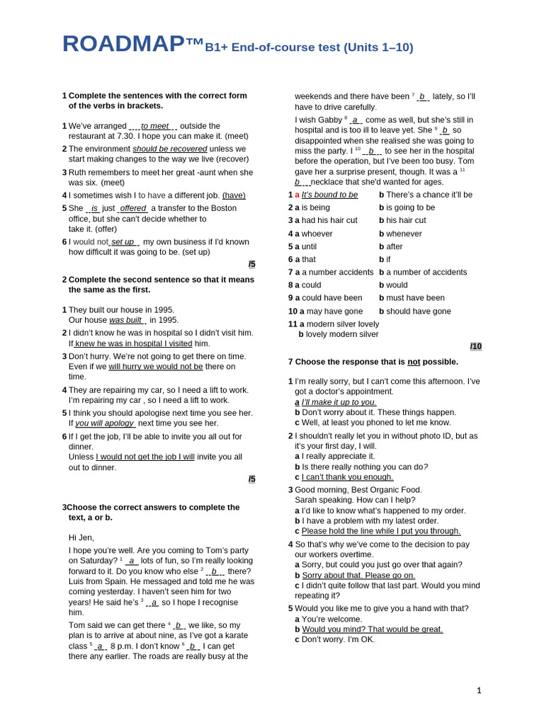 B1+ End-of-Course Test Overview | PDF | Apprenticeship