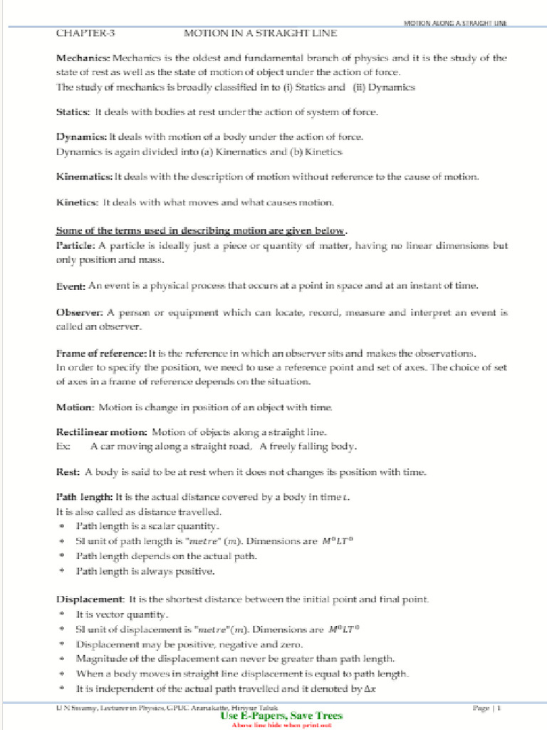Motion in 1D Notes | PDF