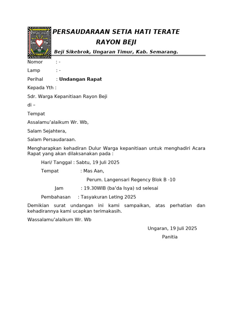 Undangan Rapat Tasyakuran Leting 2025 | PDF