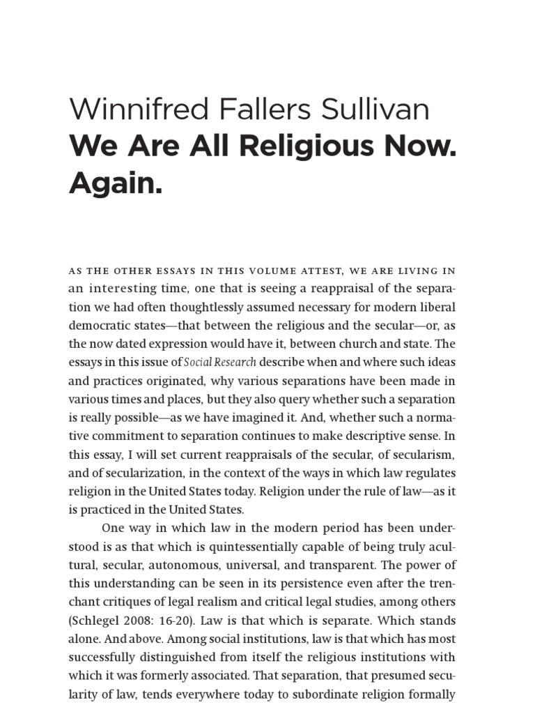 Winnifred Fallers Sullivan We Are All Religious Now Again | PDF ...