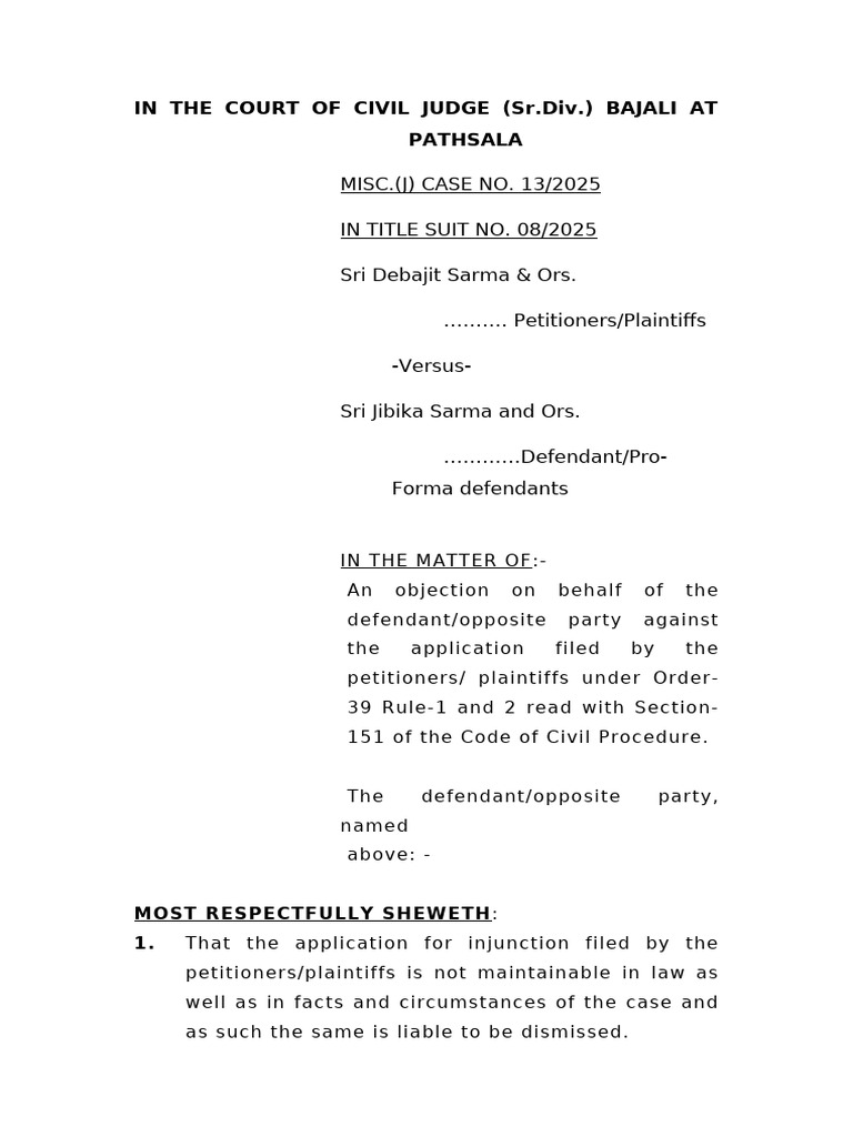 Written Objection Jibika Sharma | PDF | Affidavit | Lawsuit