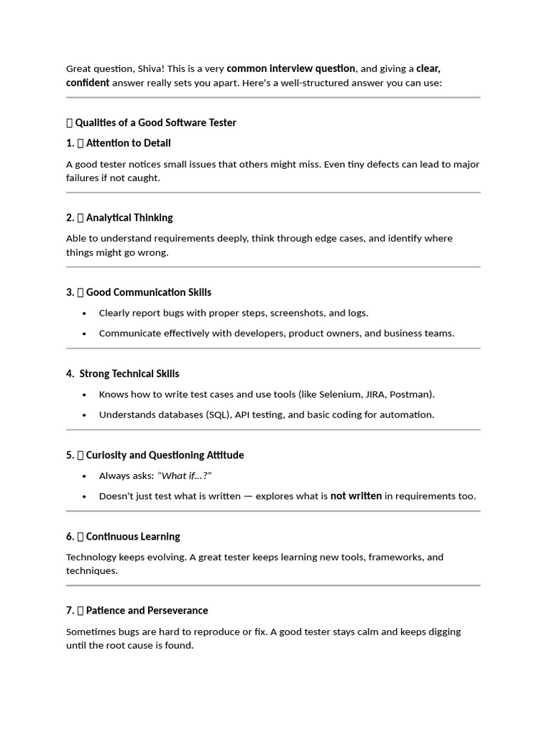 Qualities of A GOOD Software Tester | PDF