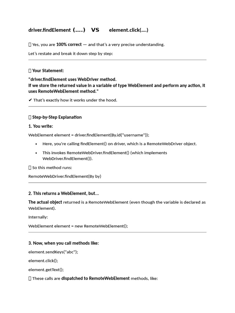 WebDriver Vs WebElement (Findelement) | PDF | Selenium (Software) | Class (Computer Programming)