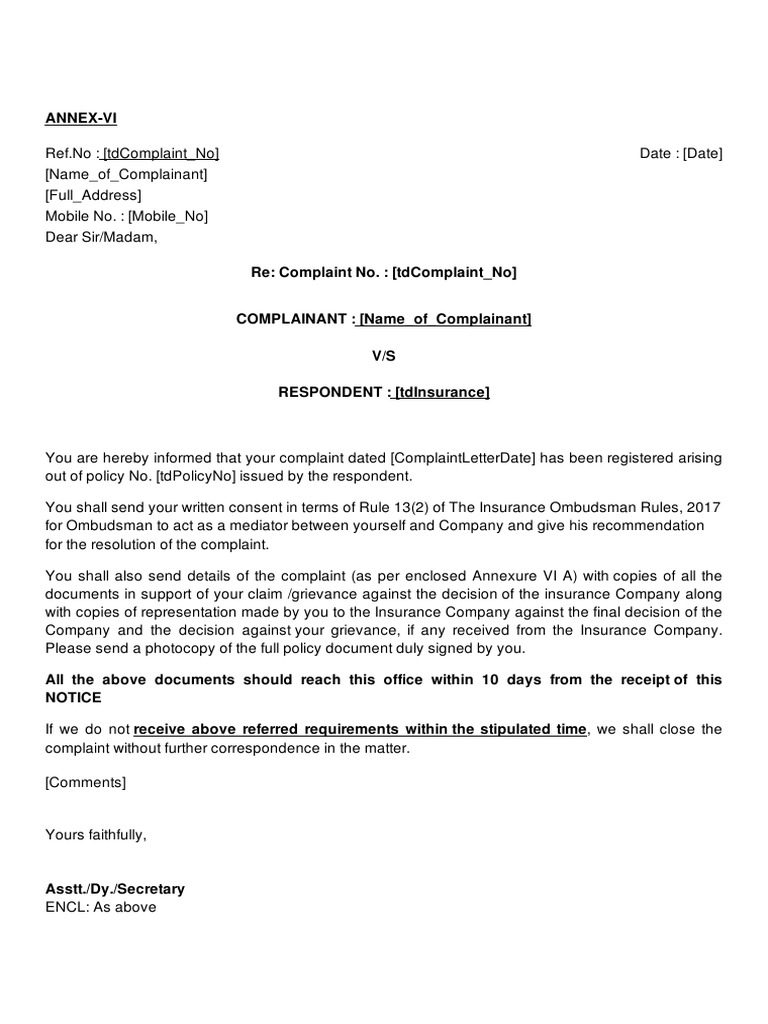 Insurance Ombudsman Complaint Process | PDF