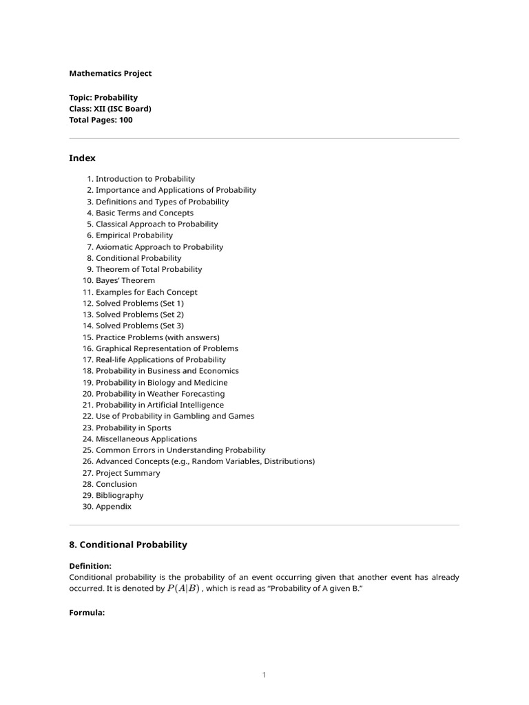 Class 12 Probability Project Overview | PDF | Probability | Prediction