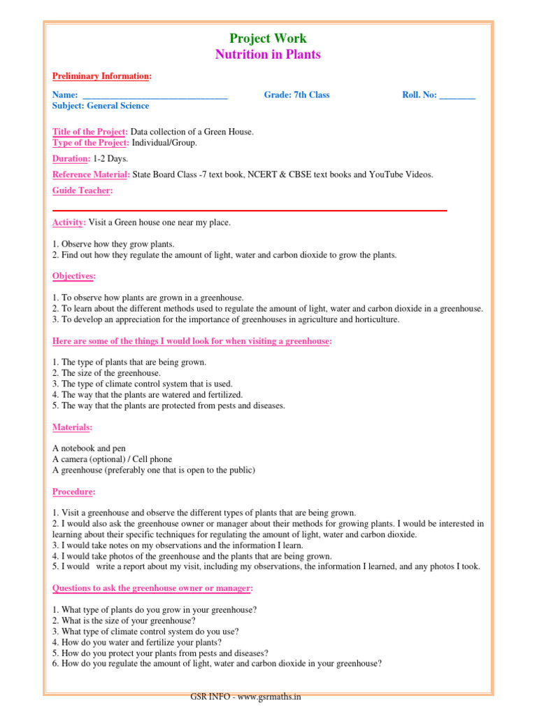 7 - SCIENCE FA 1 - Project Work | PDF | Greenhouse | Plants
