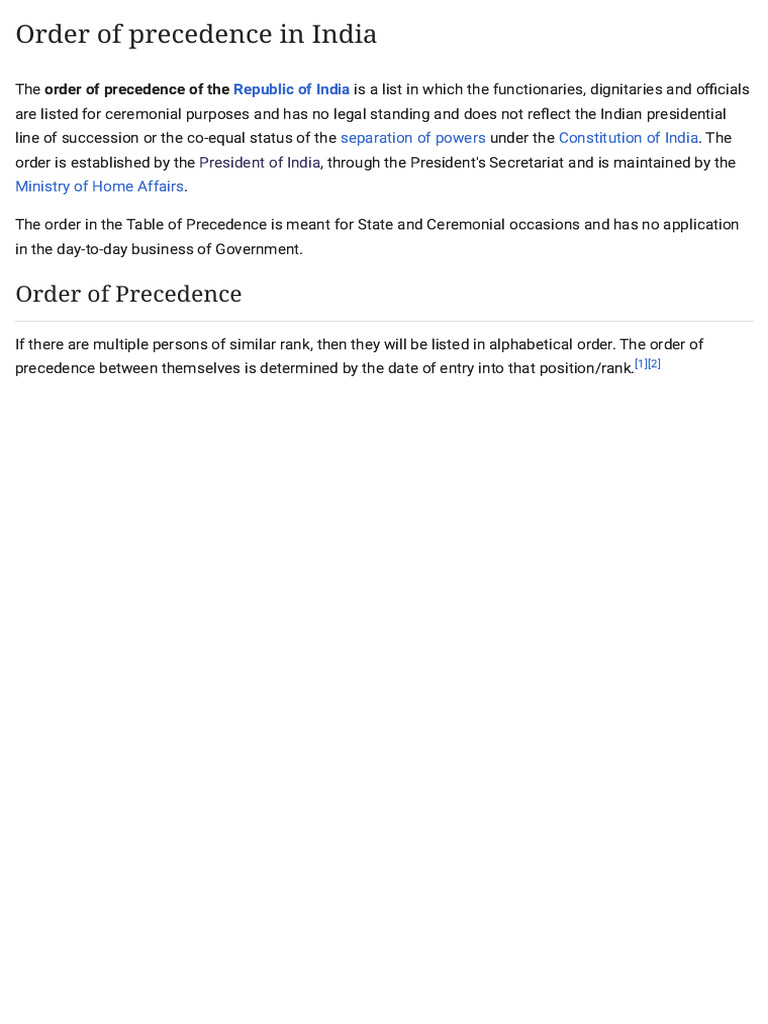 Order of Precedence in India | PDF | Government Of India | Commander