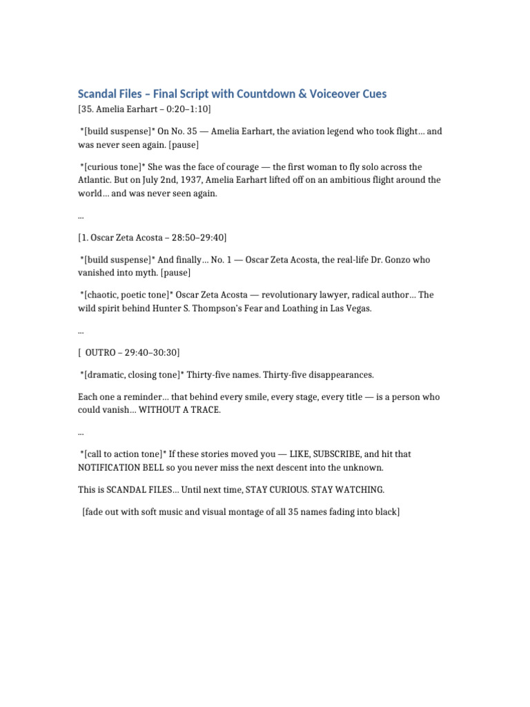 Scandal Files Final Countdown Script | PDF