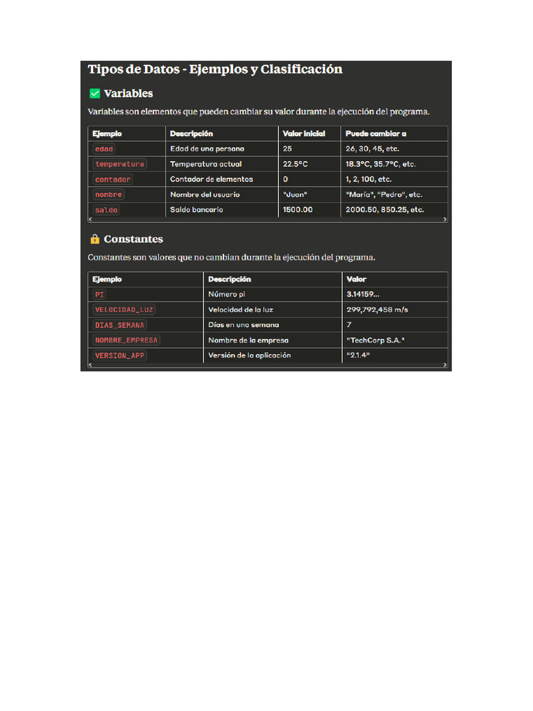 Clasificación de Datos - Variables y Constantes | PDF