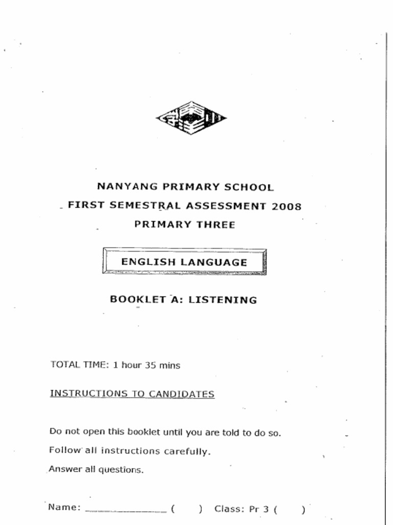 P3 English SA1 2008 Nan Yang | PDF