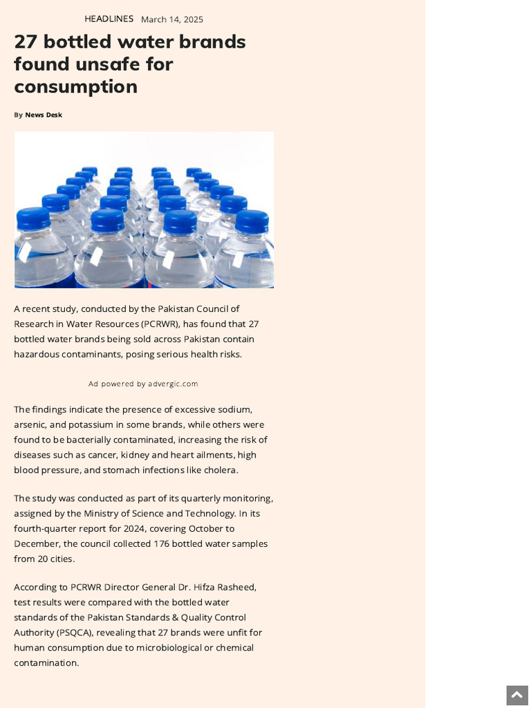 27 Unsafe Bottled Water Brands in Pakistan | PDF | Drinking Water ...