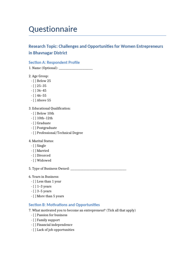 Women Entrepreneurs in Bhavnagar: Survey Insights | PDF | Entrepreneurship