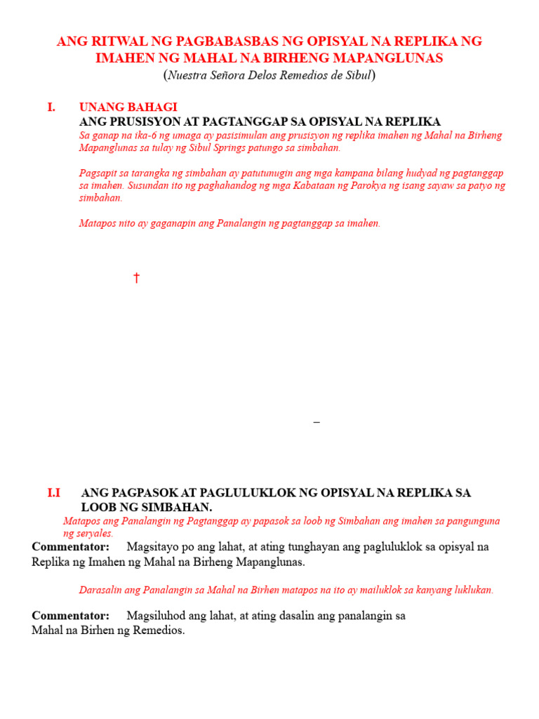 Ang Ritwal NG Pagbabasbas NG Opisyal Na Replika NG | PDF