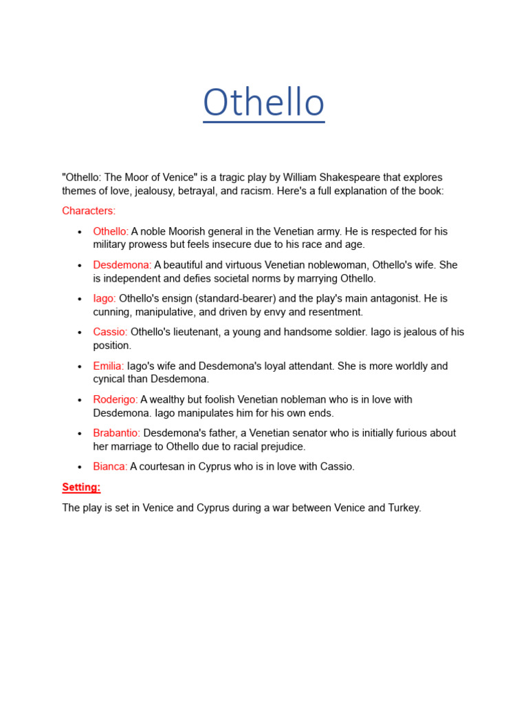 Othello: Themes and Character Analysis | PDF | Othello | Iago