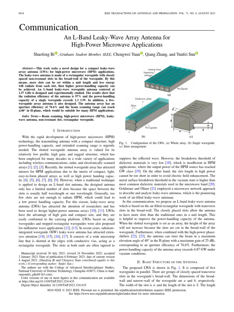 An L-Band Leaky-Wave Array Antenna For High-Power Microwave Applications | PDF | Antenna (Radio ...