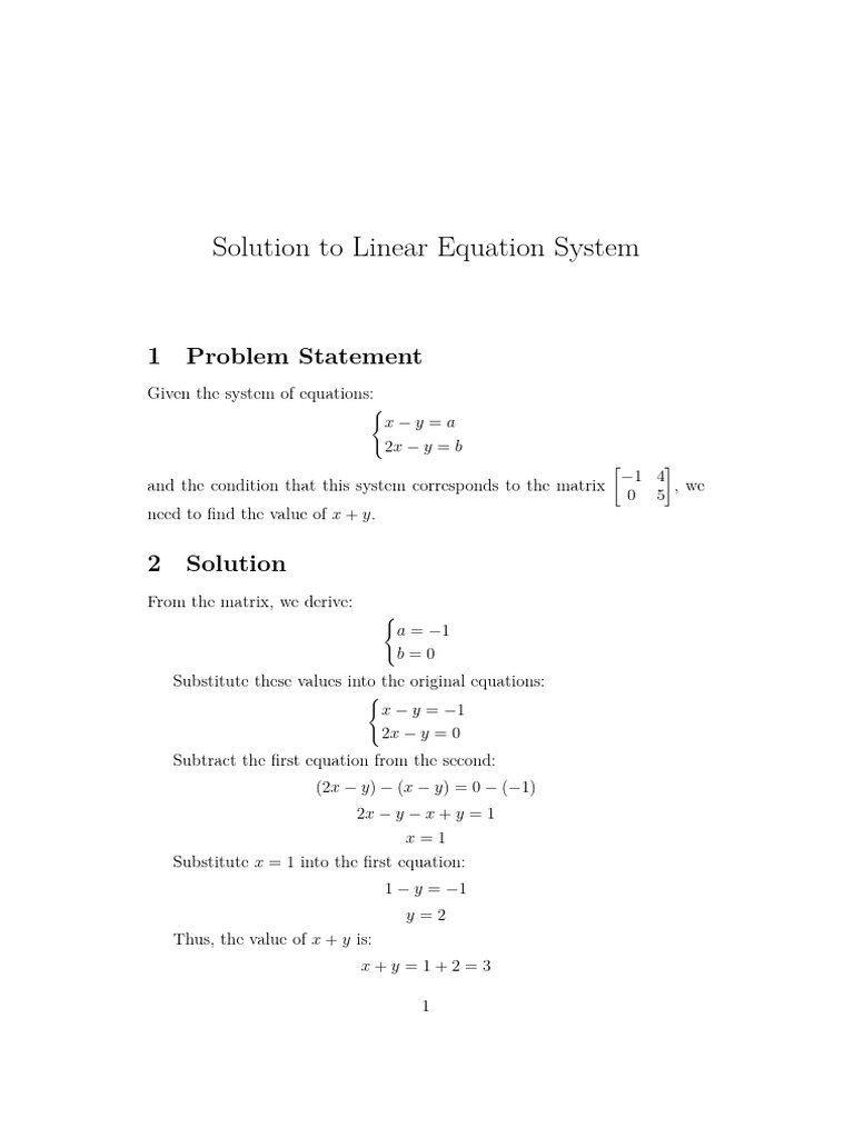 Solution To Linear Equation System: 1 Problem Statement | PDF
