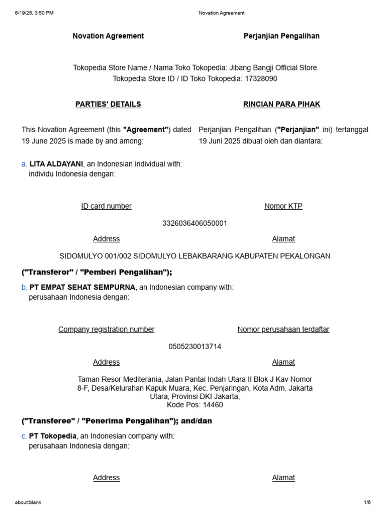 Novation Agreement - New | PDF