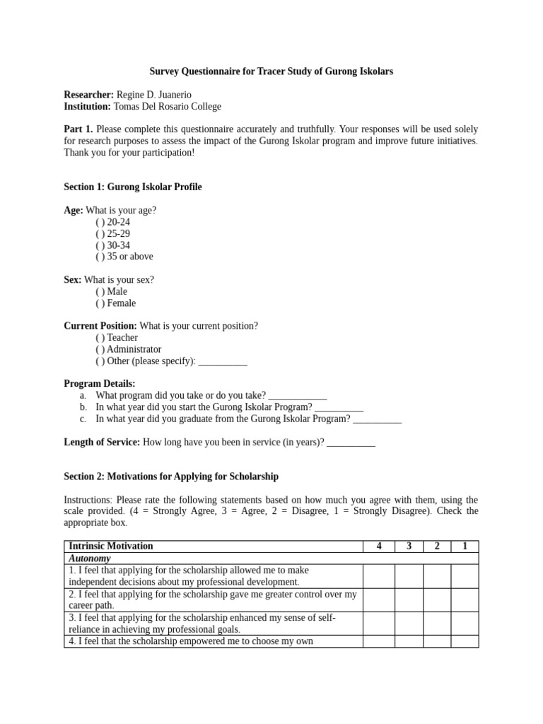 Rjuanerio-Edited Questionnaire For Tracer Study of Gurong Iskolars ...