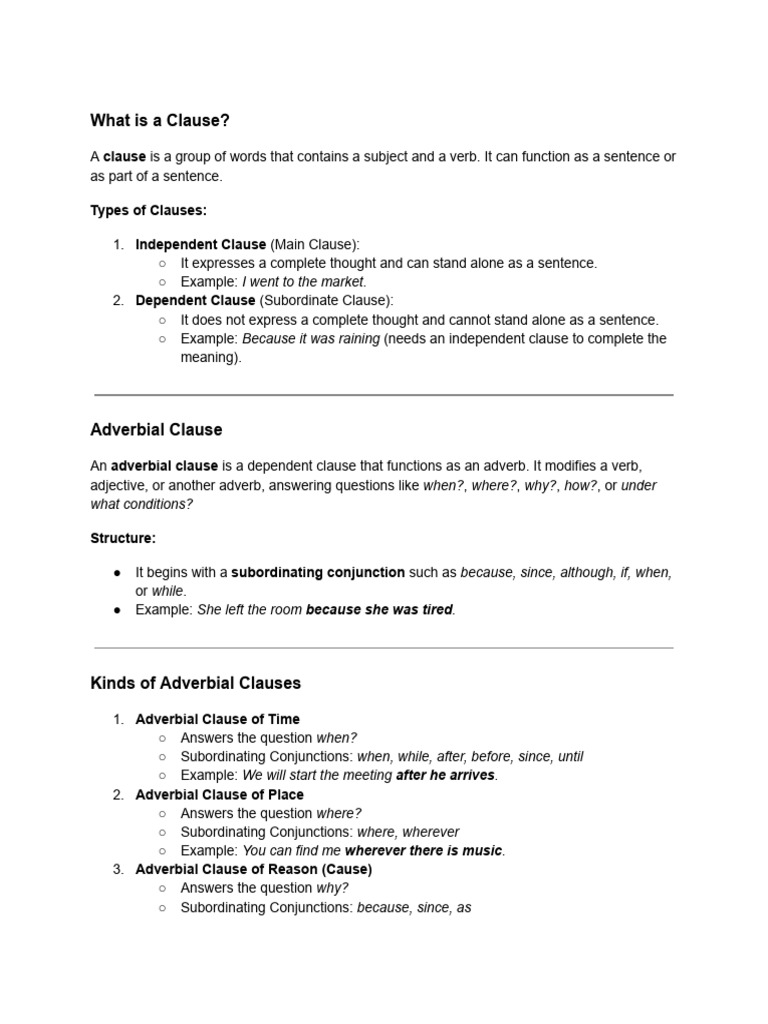 Adverbial Clause and Its Kinds | PDF | Adverb | Linguistic Morphology