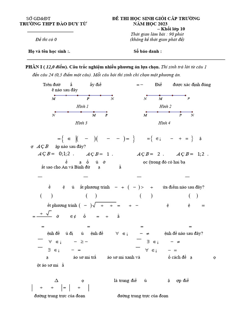 Đề Toán Vòng 1 Hsg k10.Ddt2024 | PDF