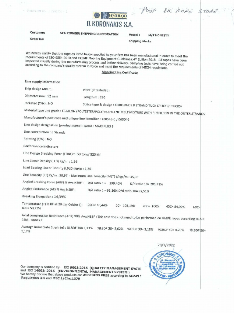 Mooring Ropes Certificates 21.07.2025-24 | PDF