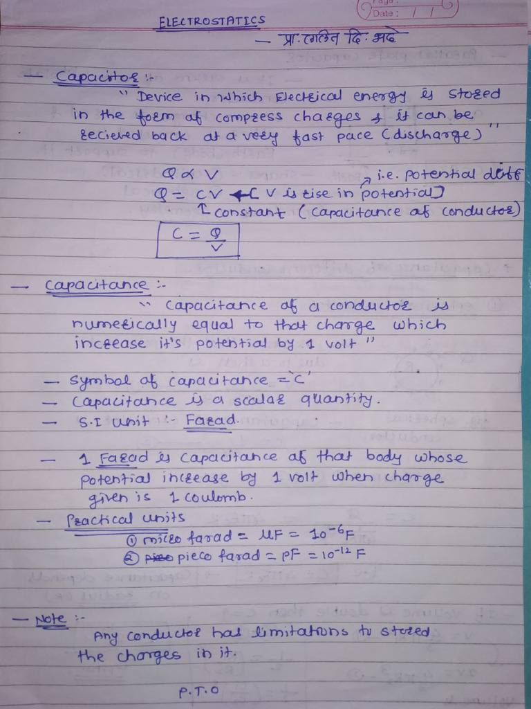 Electrostatics (Capacitor) (1) | PDF | Capacitance | Voltage