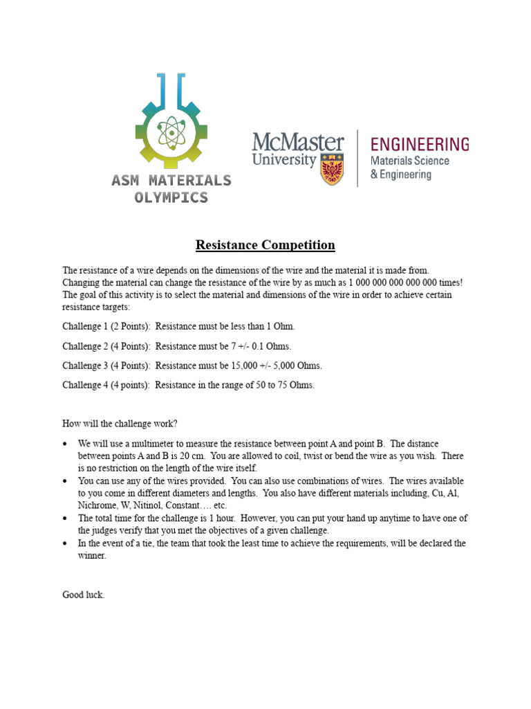Resistance Competition - Student Version | PDF