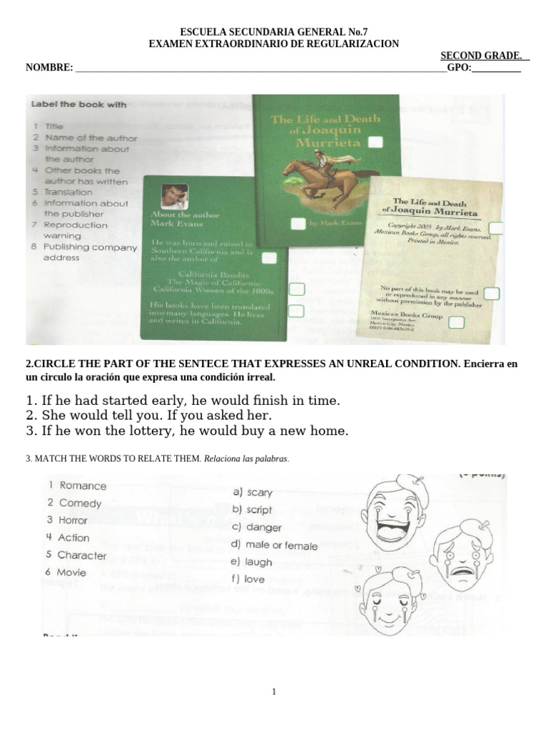 Examen Second Grade | PDF