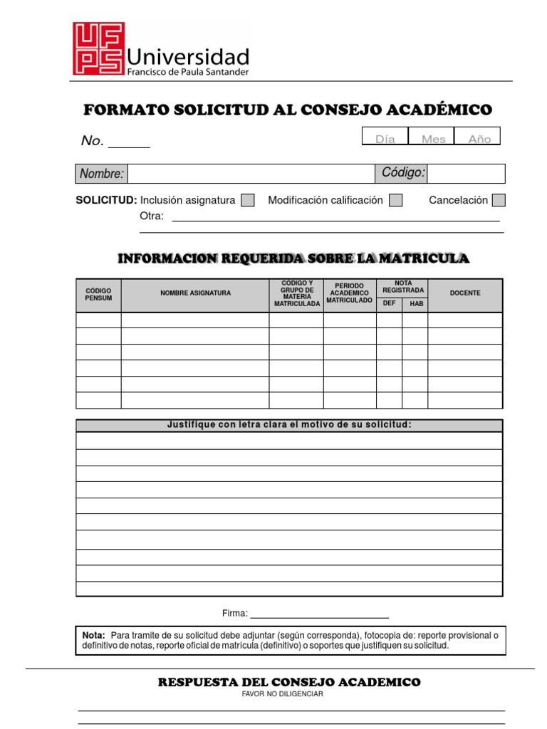 Solicitud al Consejo Académico | PDF
