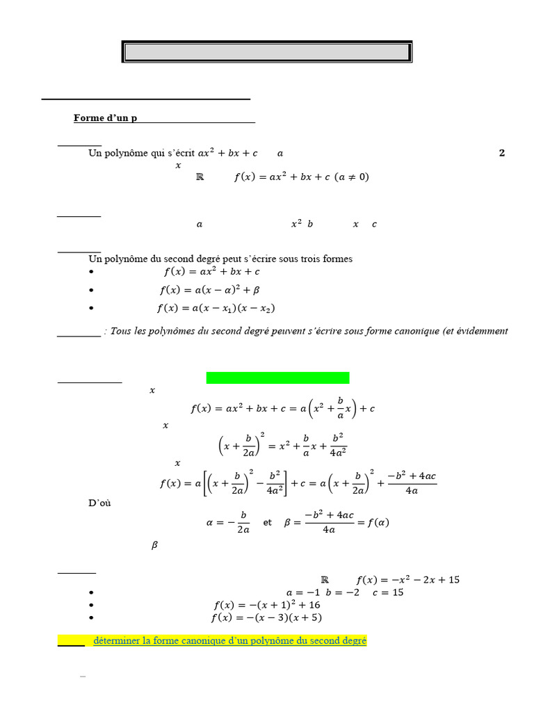 Cours sur les équations du second degré | PDF | Équation du second ...