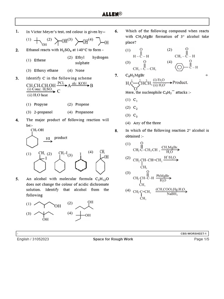 Alcohols: Preparation and Properties Quiz | PDF | Amine | Chemistry