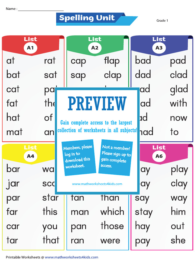 Spelling List Level A | PDF