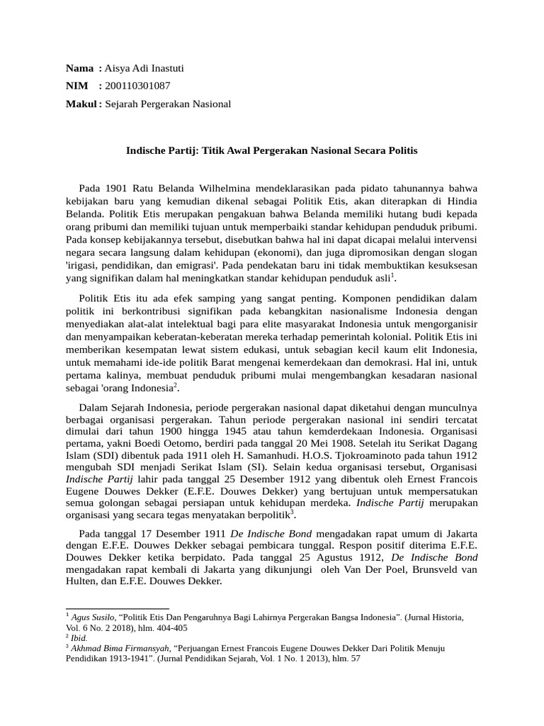 Asas dan Peran Indische Partij | PDF
