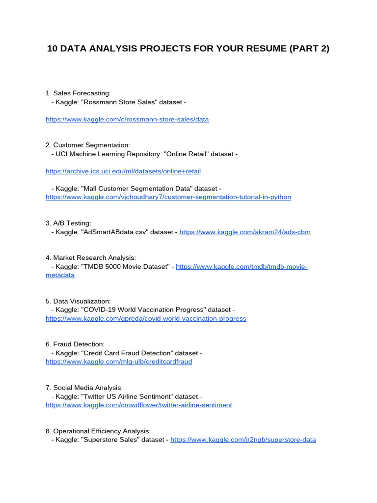 10 Data Analysis Projects For Your Resume (Part 2) | PDF