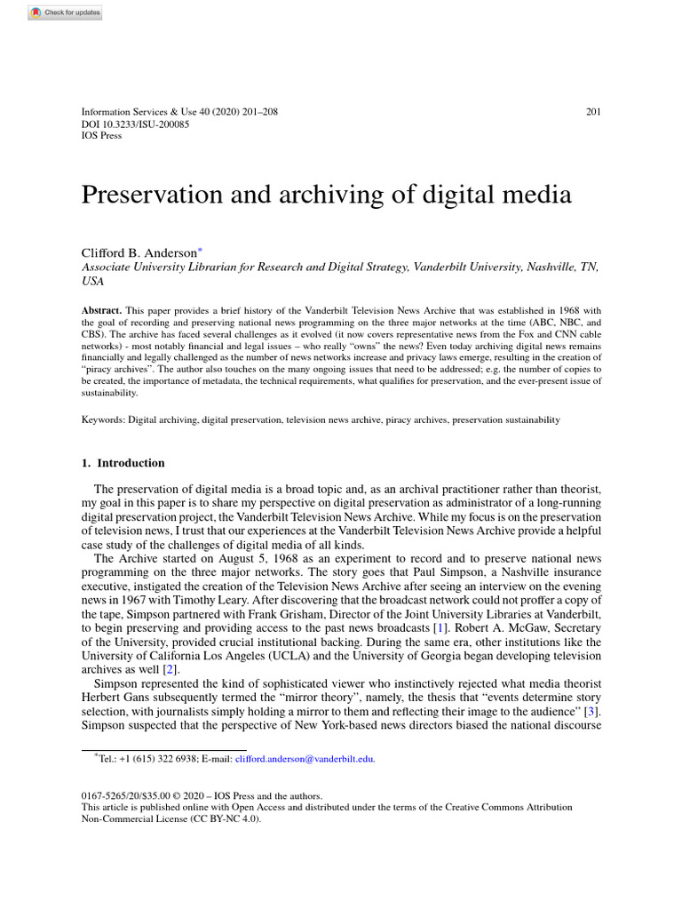 Preservation and Archiving of Digital Media | PDF | News | News ...