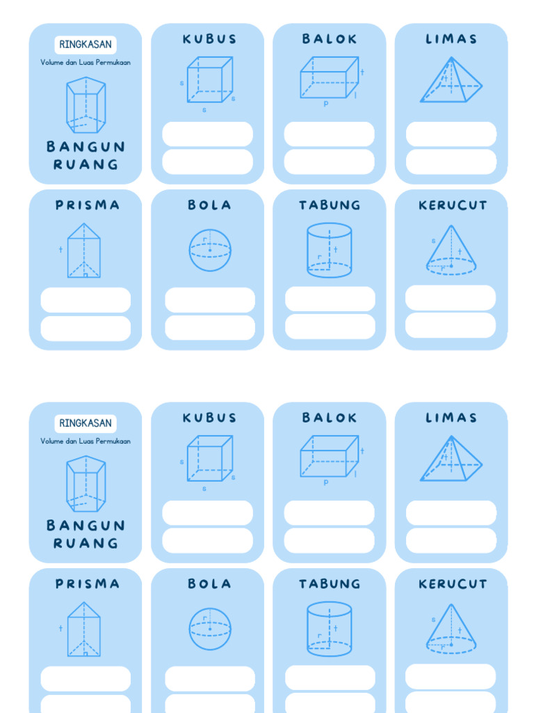 Flashcard Matematika Formula Bangun Ruang | PDF