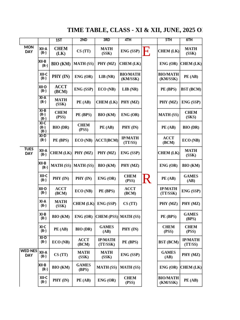 Main Timetable 2025-26 | PDF