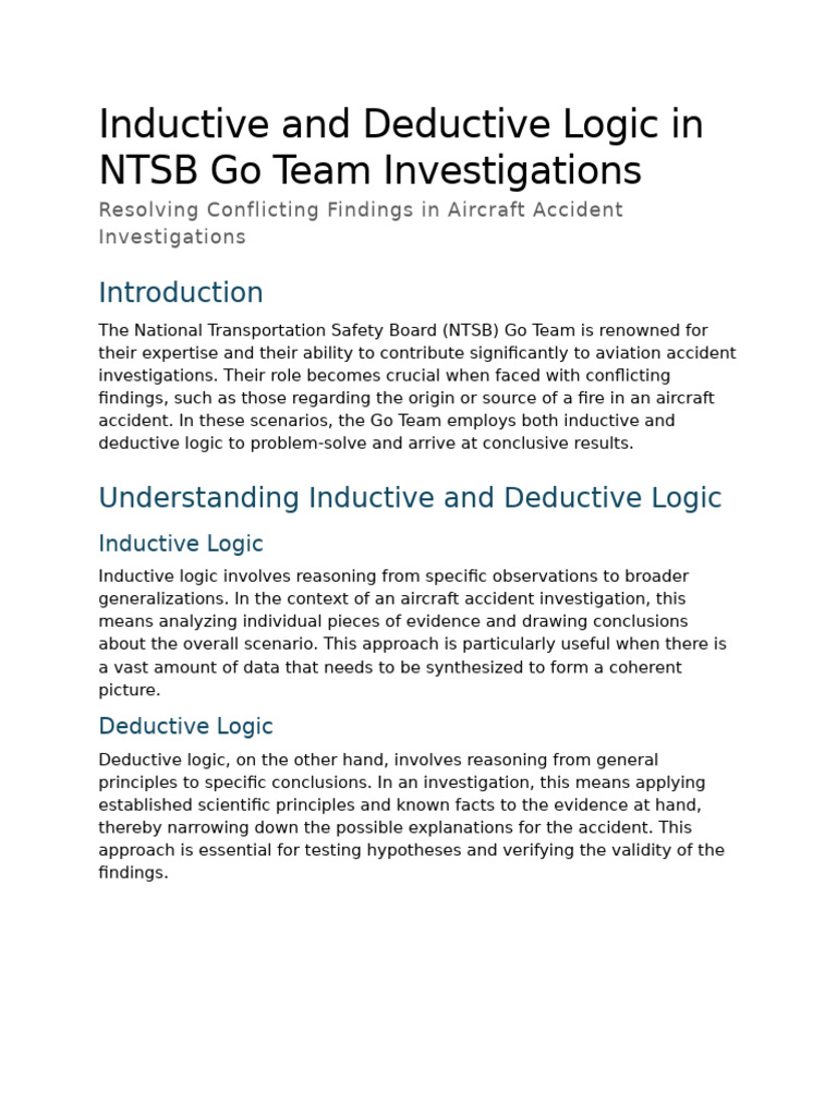 Inductive and Deductive Logic in NTSB Go Team Investigations | PDF ...