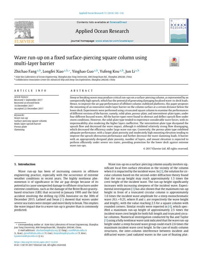 Wave Run-Up On A Fixed Surface-Piercing Square Column Using Multi-Layer ...