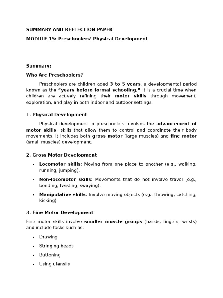 MODULE 15 Preschoolers' Physical Development | PDF | Cognitive ...
