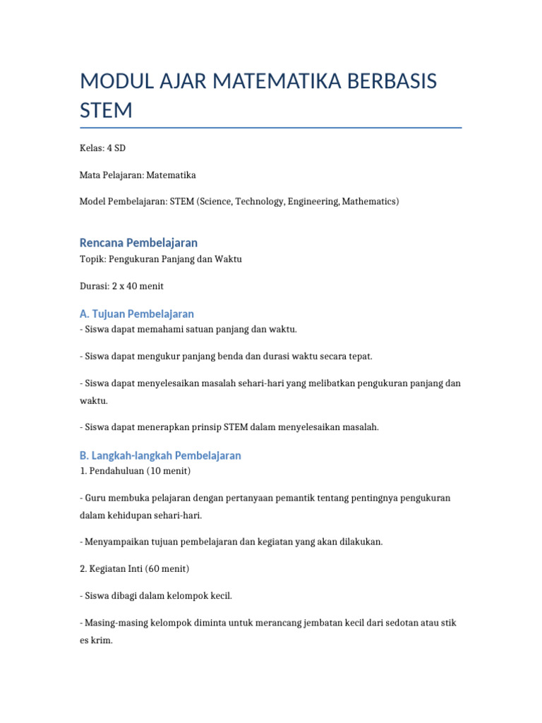 Modul Ajar Matematika Kelas 4 SD STEM | PDF