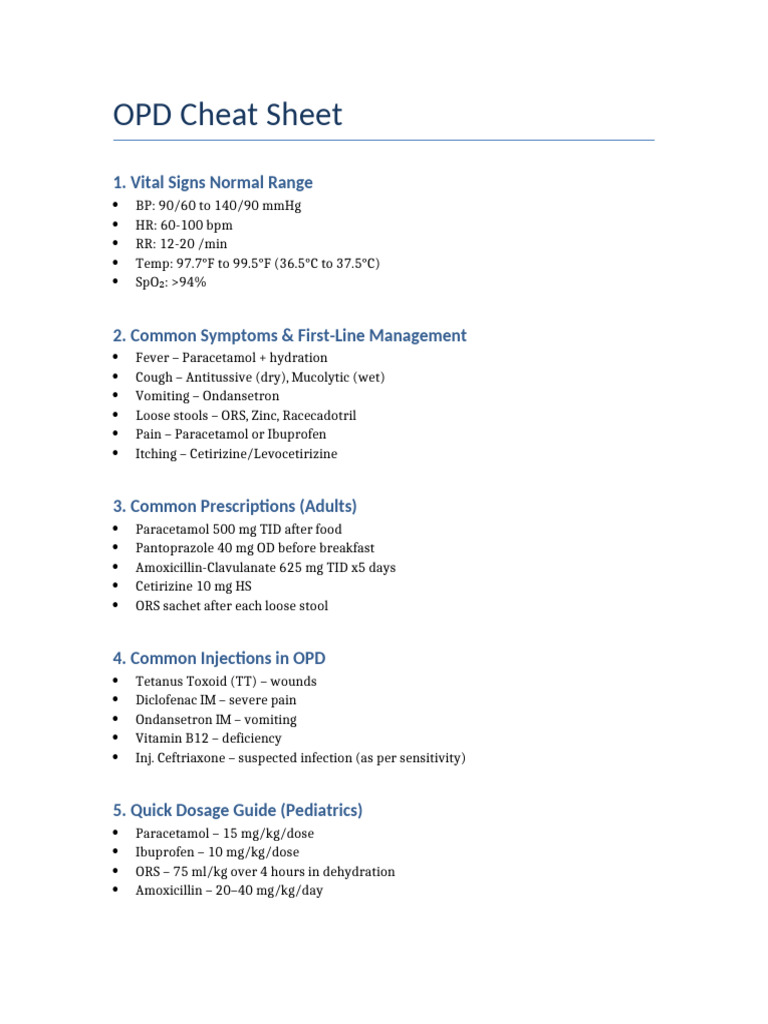 OPD Cheat Sheet | PDF