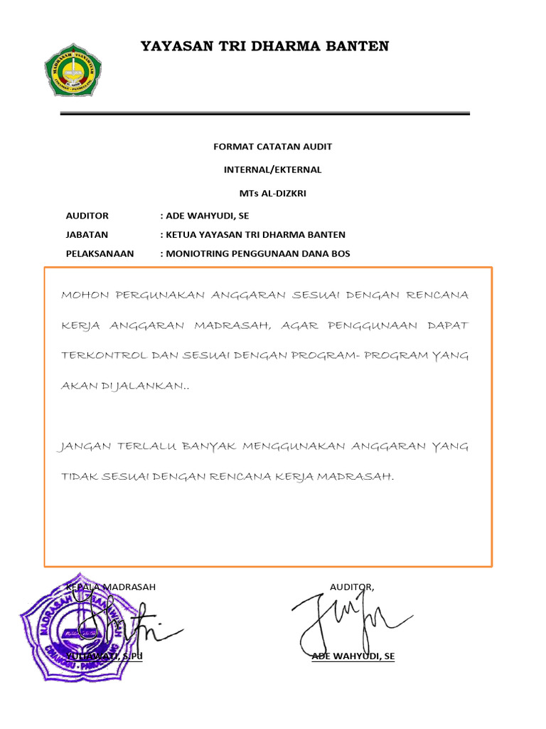 50 Hasil Catatan Audit Internal Atau Eksternal 3 Tahun Terakhir | PDF
