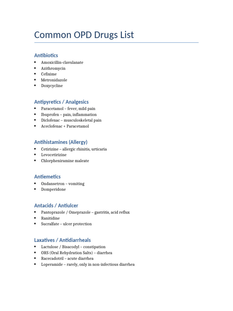Common OPD Medicines Overview | PDF