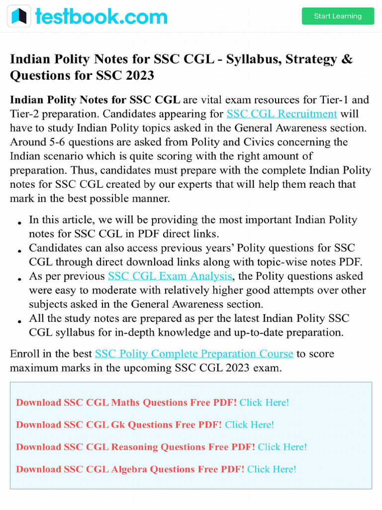 Indian Polity Notes For SSC CGL - Syllabus, Strategy & Questions For ...