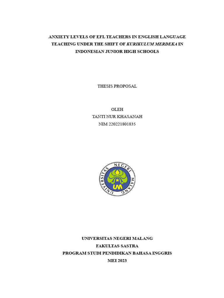 Draft Proposal Thesis - Tanti Nur Khasanah (220221801835) | PDF ...