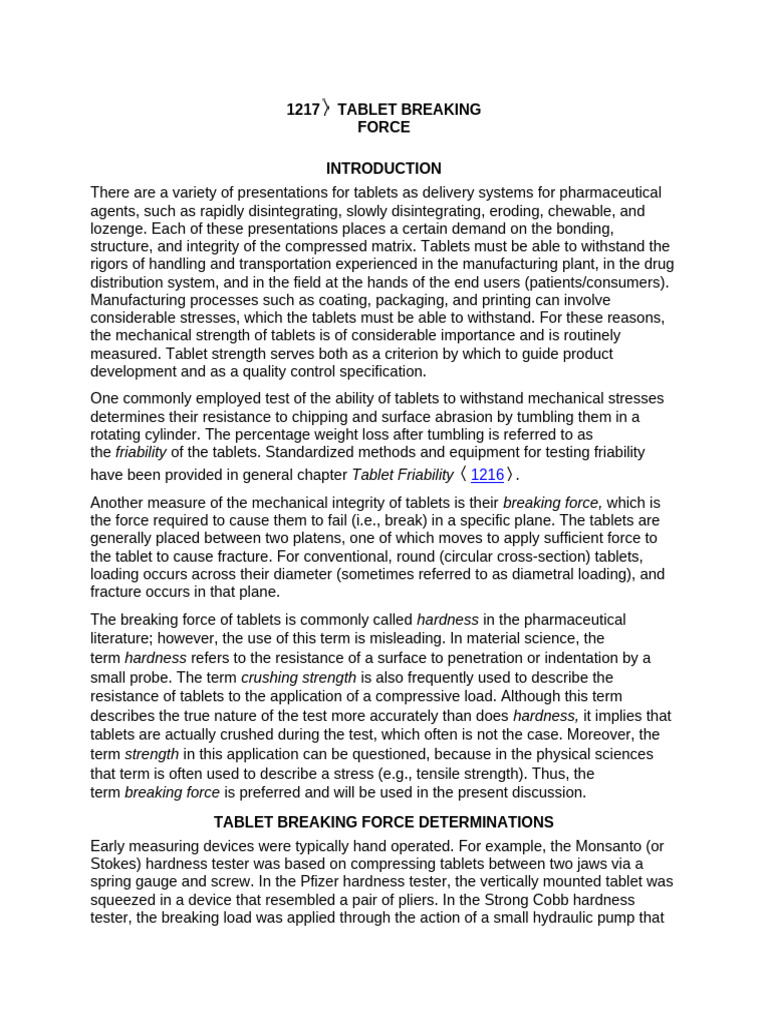 Tablet Breaking Force Testing Methods | PDF | Tablet (Pharmacy ...