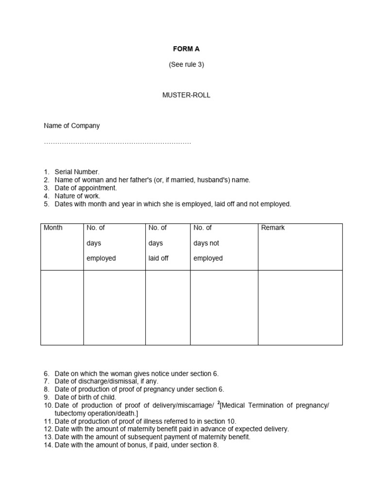 Maternity Form A | PDF